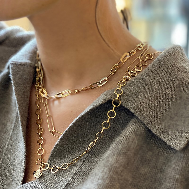 Collier moderne à longs maillons fin plaqué or ♣︎ Gag and Lou Paris