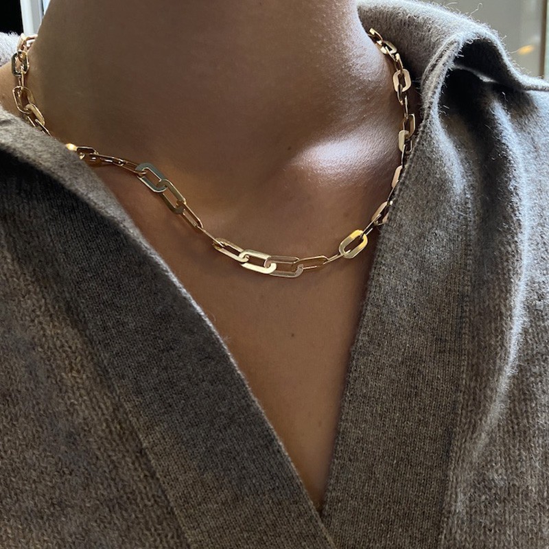 collier sur chaine à longs maillons plats ovale plaqué or ♣︎